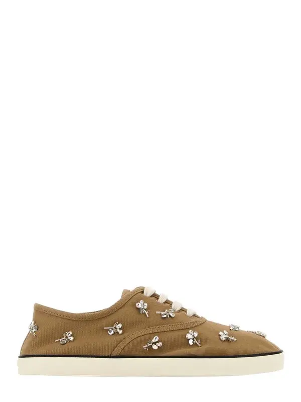 Miu Miu Embellished Lace-up Sneakers - Brown