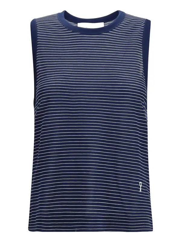 AMI Paris Striped Cotton Tank Top - Blue