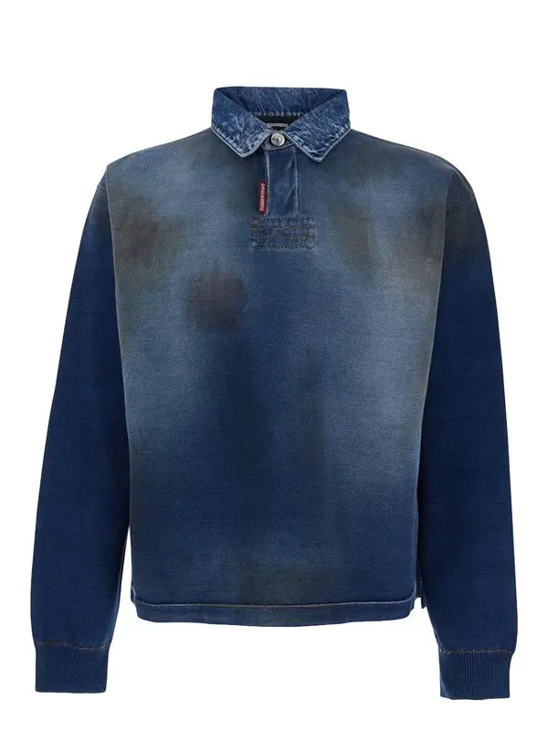 Dsquared2 Blue Sweatshirt With Polo-shirt Style Collar And Faded Effect In Cotton For - Multicolor