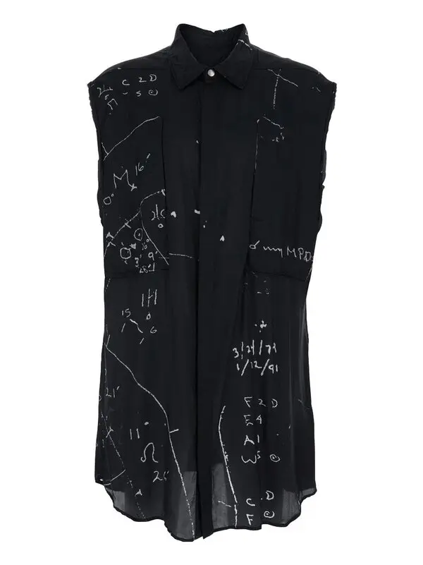 Rick Owens Shirt With Classic Collar And All-over Print In Black Viscose Blend For - Multicolor