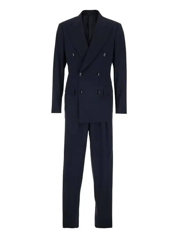 Giorgio Armani Blue Double-breasted Suit With Peak Revers And Two Pockets On The Front In Wool - Multicolor