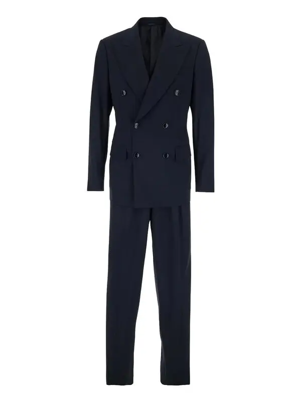 Giorgio Armani Blue Double-breasted Suit With Peak Revers And Two Pockets On The Front In Wool - Multicolor