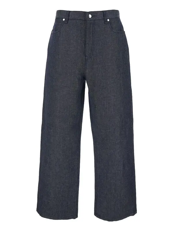 Fendi Blue Linen And Cotton Five-pocket Jeans - Multicolor