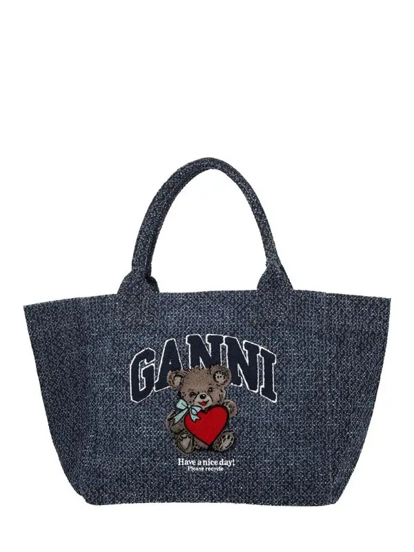 GANNI Medium Trapeze Bear Tote Bag - Blue
