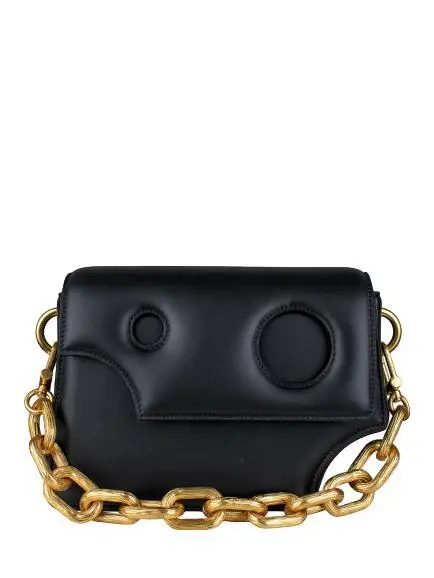 Off-White Leather Asymmetrical Cut-out Shoulder Bag With Gold-tone Chain - Black