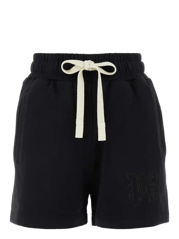 Palm Angels Cotton Shorts With Drawstring Waist - Black