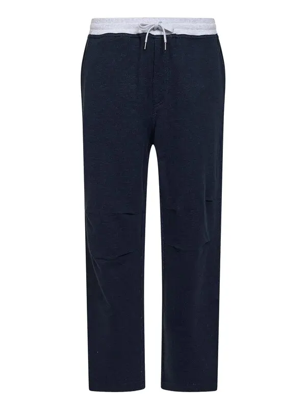 Brunello Cucinelli Navy Blue Cotton And Linen Jogger Trousers - Multicolor