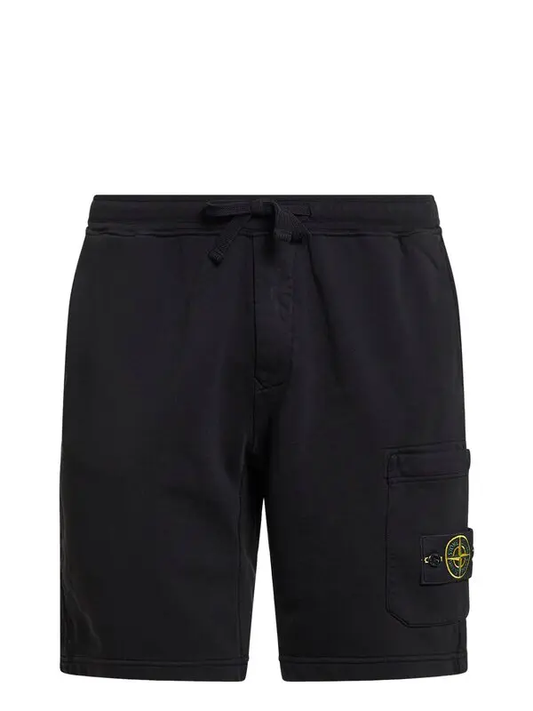 Stone Island Black Organic Cotton Fleece Cargo Shorts - Multicolor