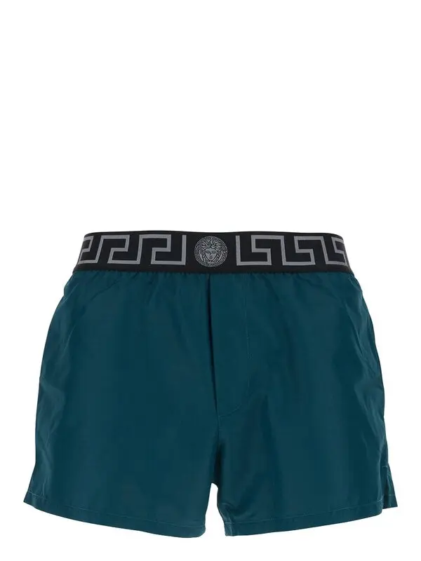 Versace Tech Fabric Swim Shorts With Greca Motif - Green