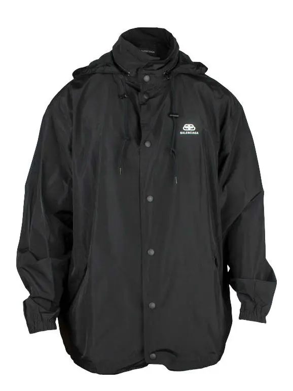Balenciaga Logo Detail Hooded Anorak Jacket - Black