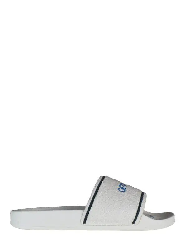 Off-White Terry Towelling Slides With Logo Detail - White