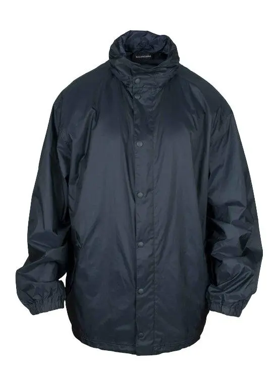 Balenciaga Waterproof Nylon Jacket With Logo - Blue