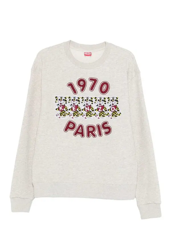 Kenzo 1970 Paris" Graphic Embroidered Crew Neck Sweatshirt - Cream