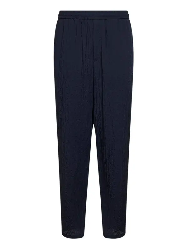 Giorgio Armani Dark Navy Froissé Lyocell Blend Flat Front Trousers - Multicolor