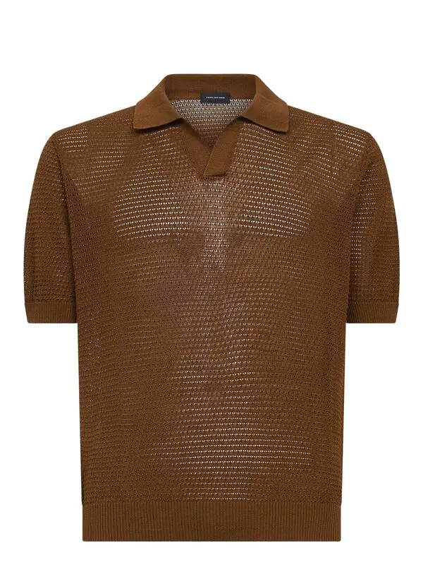 Tagliatore Cognac Cotton Pointelle Knit Polo Shirt - Multicolor