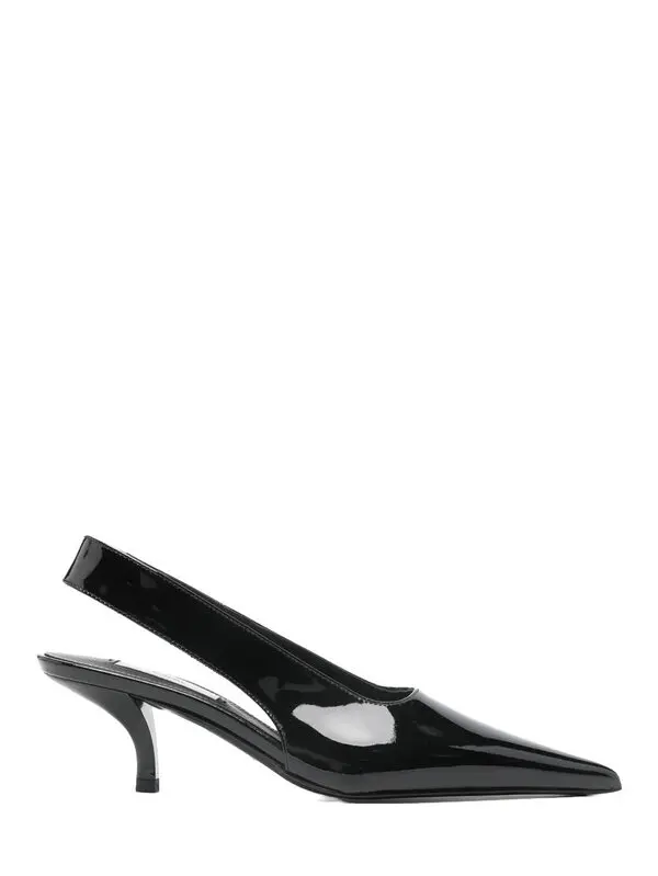 TOTEME Patent Calf Leather Pointed Toe Slingback Strap Heels - Black