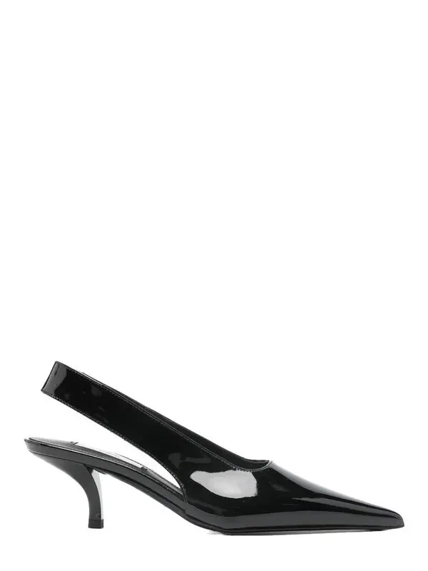 TOTEME Patent Calf Leather Pointed Toe Slingback Strap Heels - Black