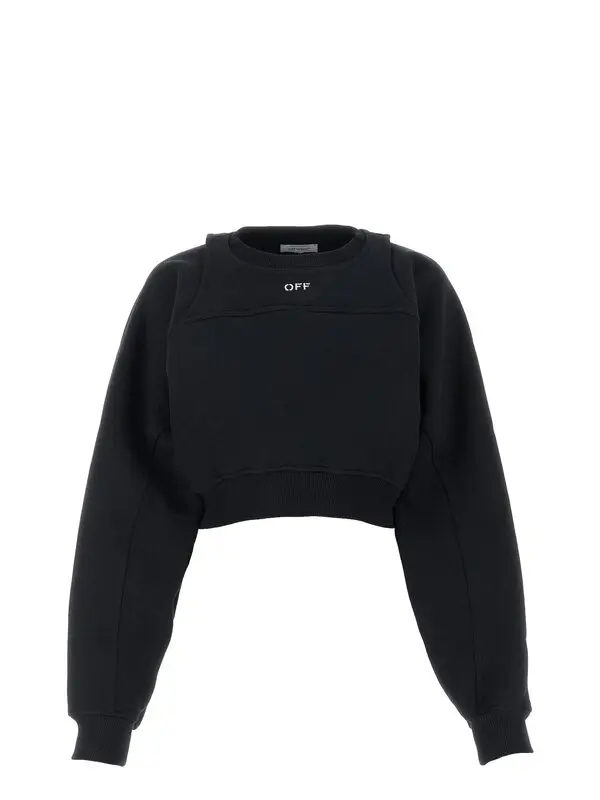 Off-White Cropped Sweatshirt With Logo Detail - Black