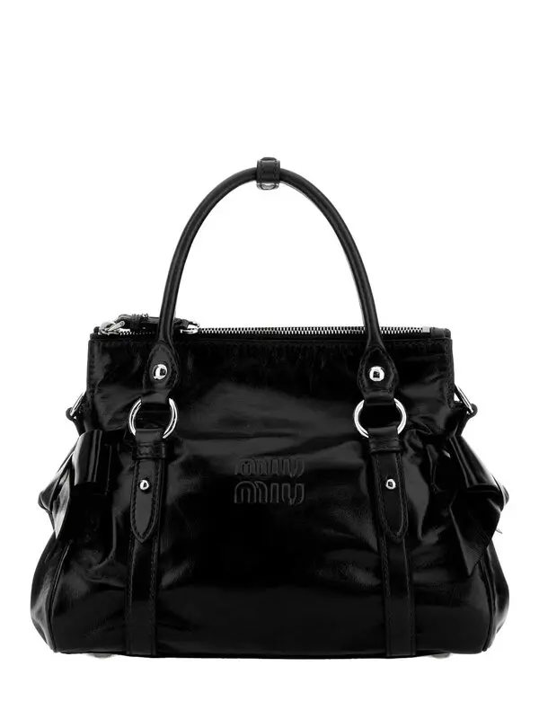 Miu Miu Leather Handbag With Silver Tone Hardware - Black