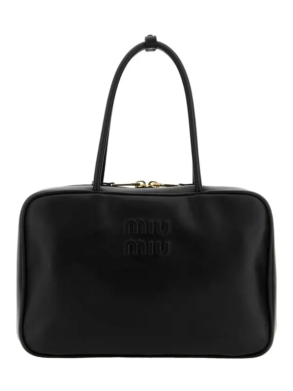 Miu Miu Leather Handbag With Silver Tone Hardware - Black