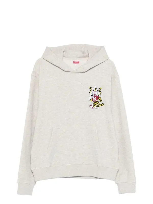 Kenzo Grey Cotton Tiger Motif Hoodie - Gray