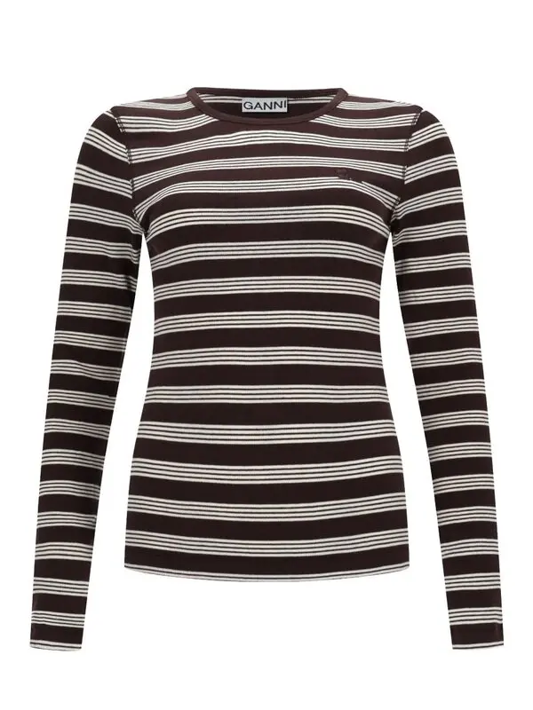 GANNI Striped Long Sleeve Top - Multicolor