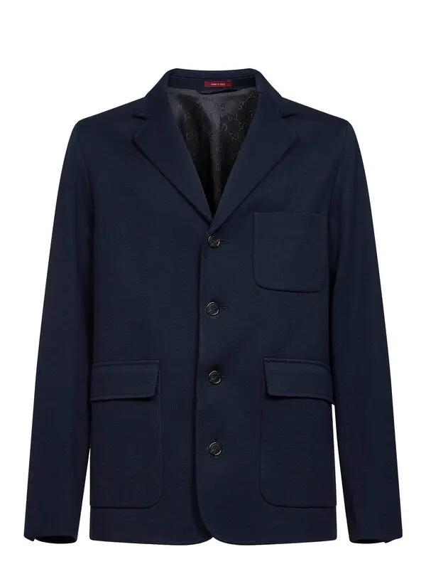 Gucci Dark Blue Cotton Jersey Single-breasted Jacket - Multicolor