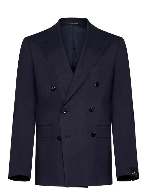 Tagliatore Double-breasted Linen And Wool Blend Blazer - Multicolor