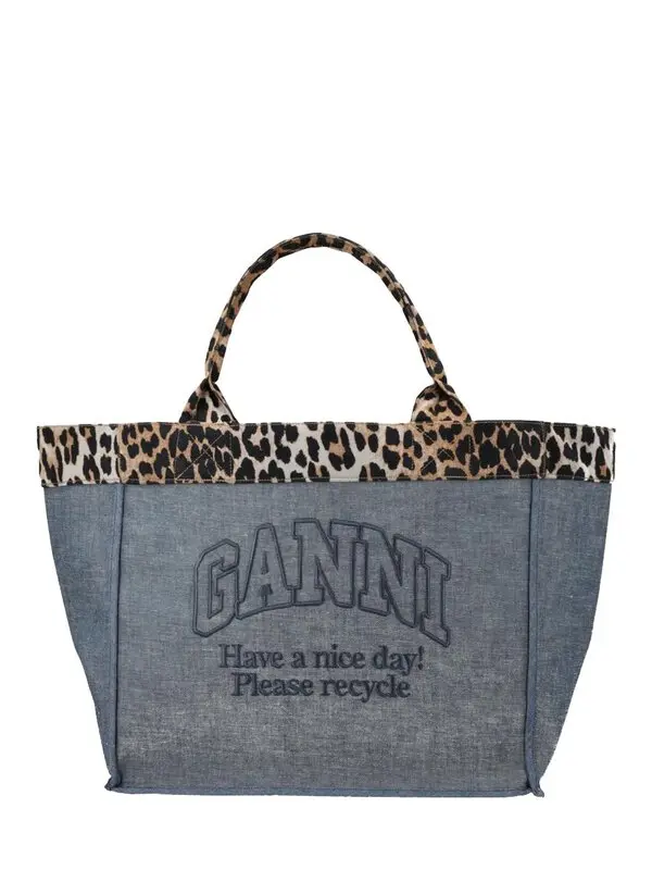 GANNI Logo Printed Tote Bag - Blue