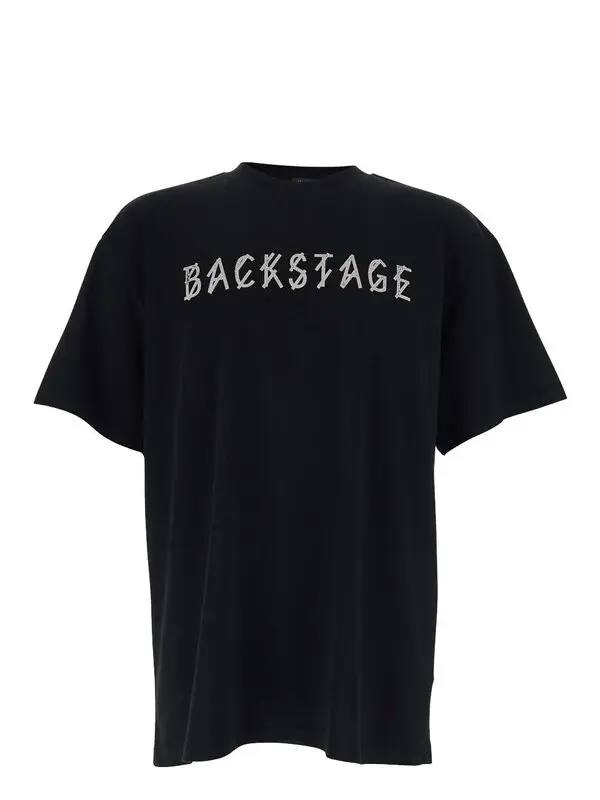 44 LABEL GROUP Crew Neck T-shirt With Maxi Logo On Front And Back In Cotton For - Black