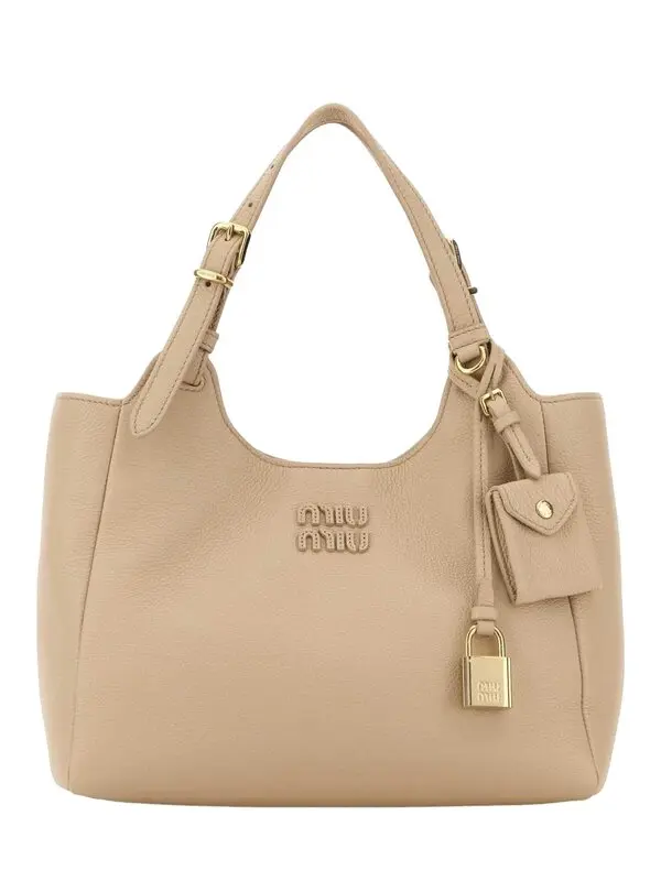 Miu Miu Sand Leather Shoulder Bag With Golden Metal Hardware - Brown