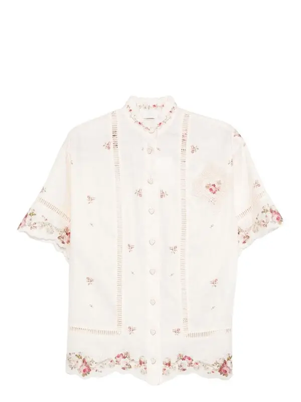 Zimmermann Patience Linen Floral Lace Shirt - Multicolor