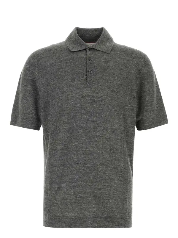 Brunello Cucinelli Melange Dark Grey Linen Blend Polo Shirt - Gray