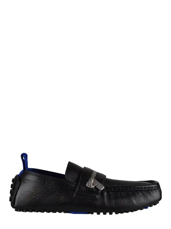 Burberry Leather Loafers With Silver Zipper Detail - Black