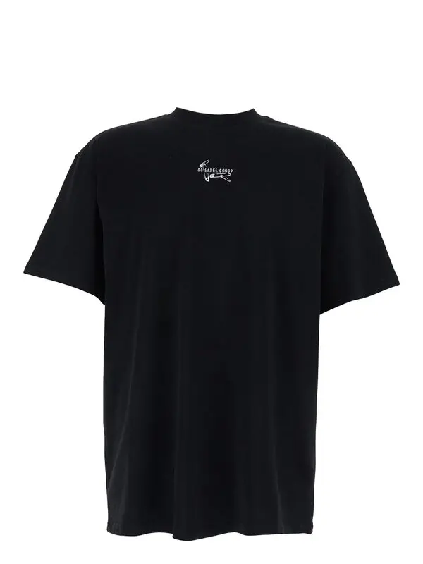 44 LABEL GROUP Crew Neck T-shirt With Logo On The Front And Maxi Logo On The Back In Cotton For - Black