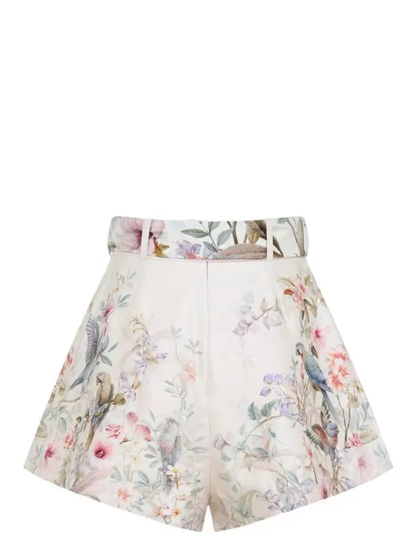Zimmermann Tailored Shorts With Floral Print And Removable Scarf Belt - Cream