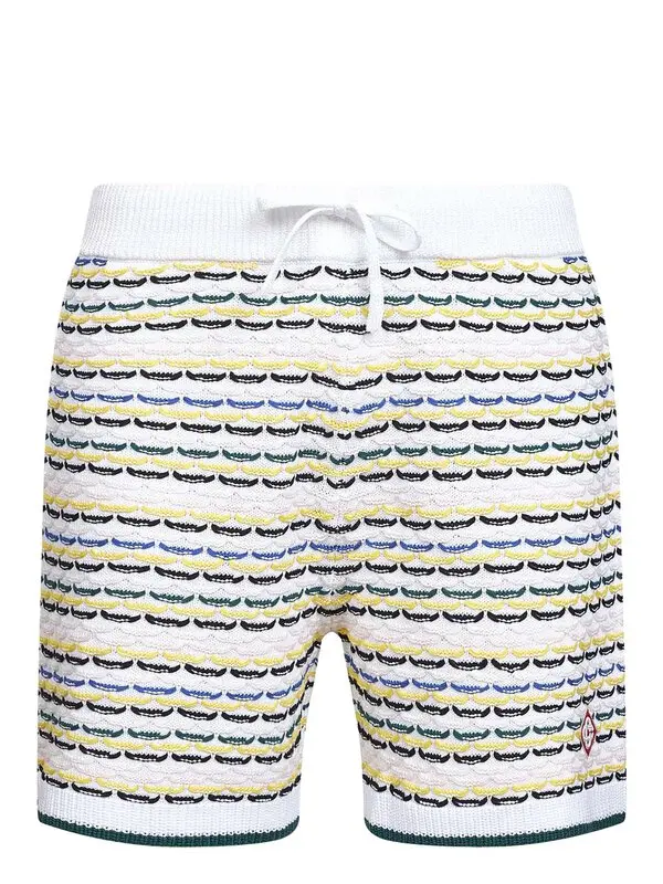 Casablanca White Crochet Tuck Stitch Cotton Shorts - Multicolor