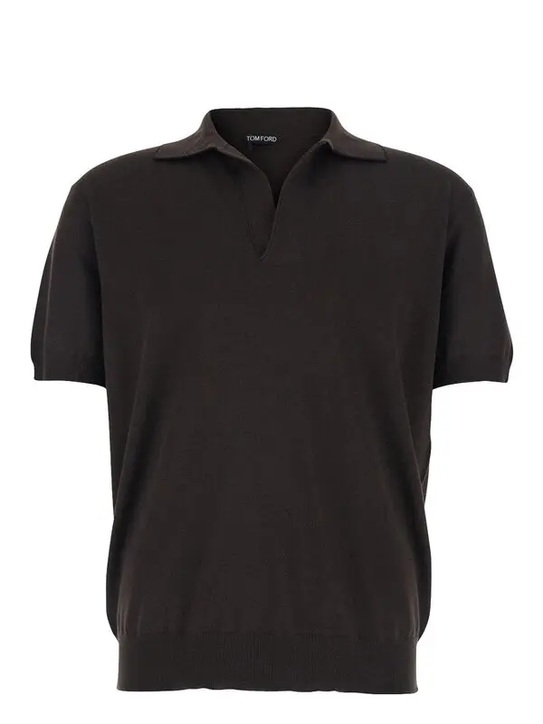 TOM FORD Brown V-neck Polo Shirt In Cotton And Silk - Multicolor