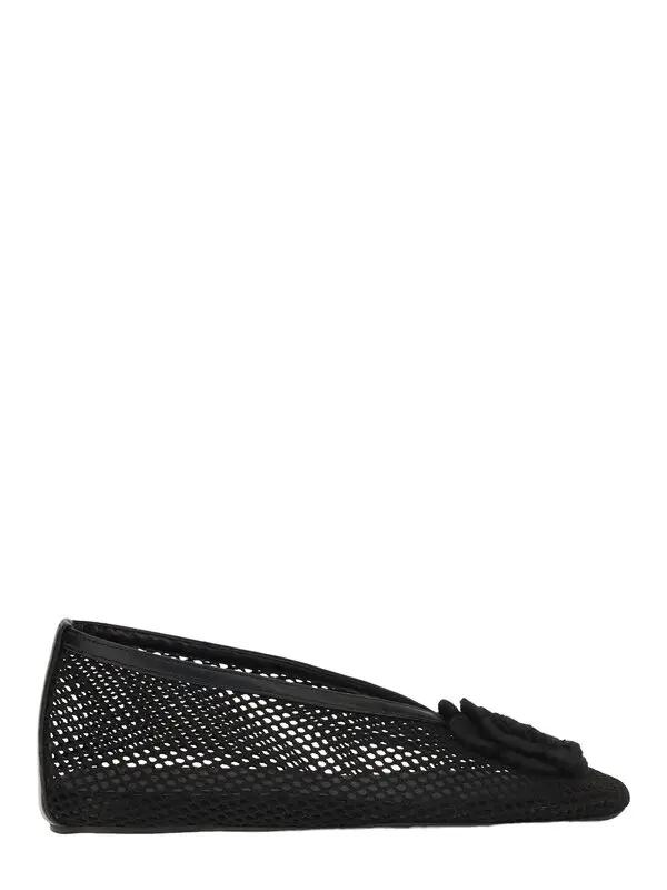 GANNI Jenny Mesh Ballerinas With Crochet Floral Detail - Black
