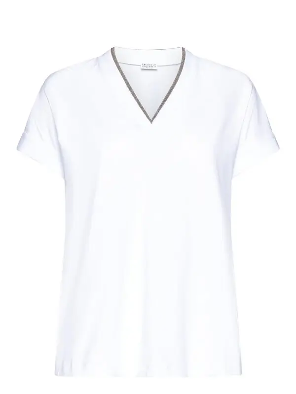 Brunello Cucinelli V-neck T-shirt With Embellished Trim - Multicolor