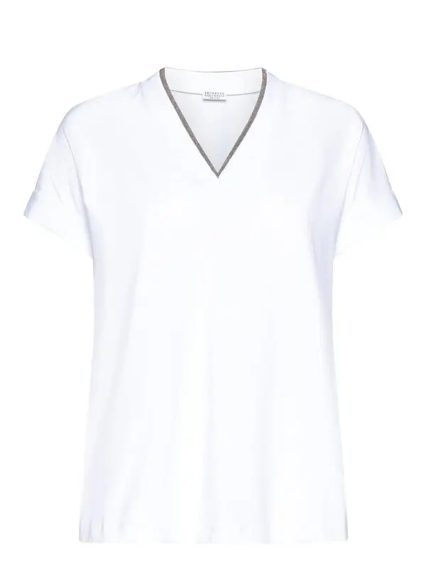 Brunello Cucinelli V-neck T-shirt With Embellished Trim - Multicolor