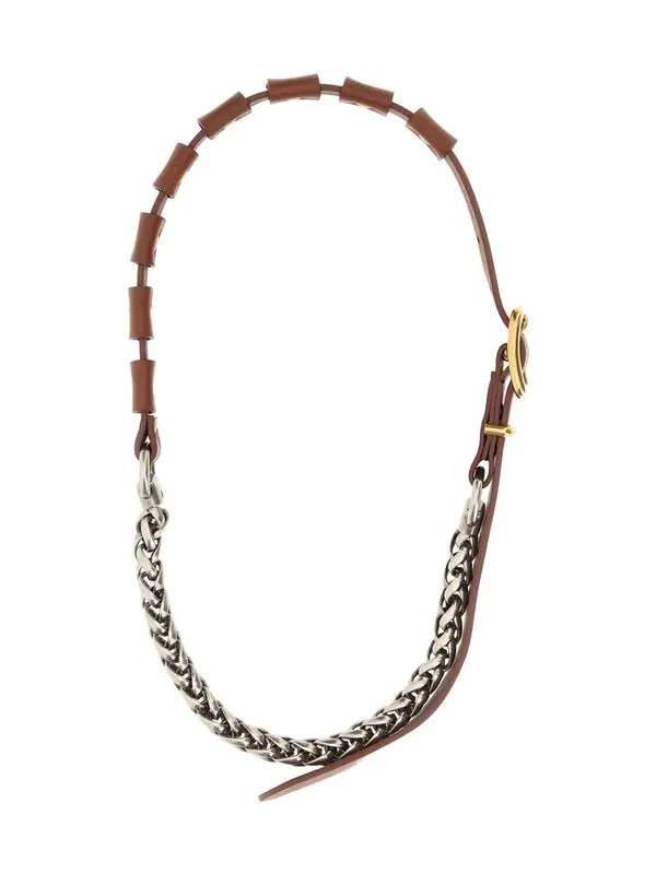 Miu Miu Leather And Metal Chain Necklace - Brown