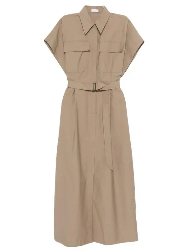 Brunello Cucinelli Cotton Long Dress With Belt - Multicolor