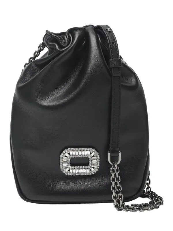 ROGER VIVIER Nano Pilgrim" Leather Bucket Bag With Crystal Embellishment - Black
