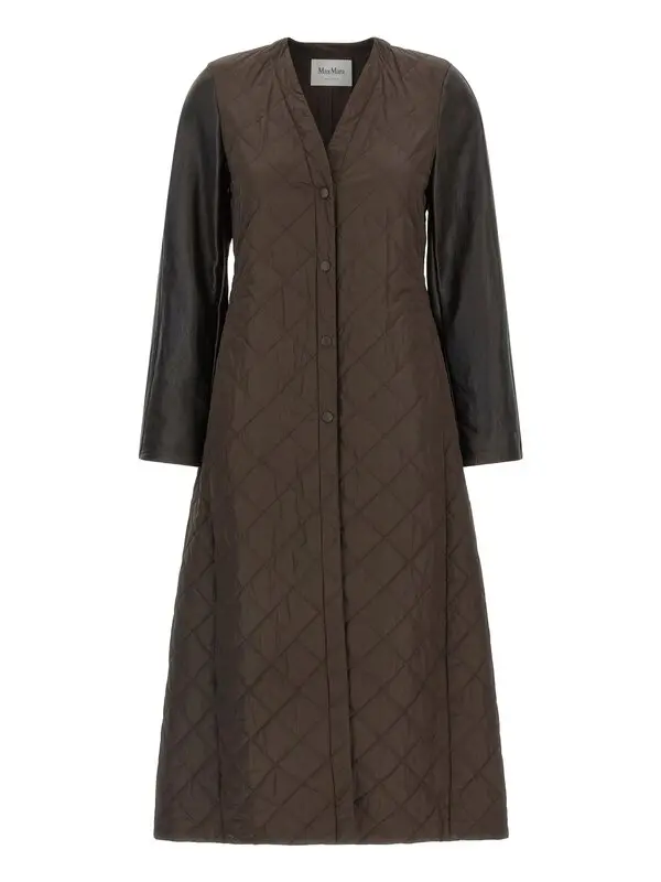 Max Mara Berta1234 Diamond-quilted Coat With Nappa Leather Sleeves - Brown
