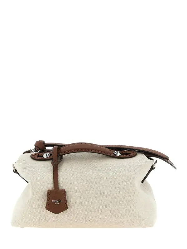 Fendi By The Way Soft Medium" Handbag In Canvas And Hammered Leather - Cream