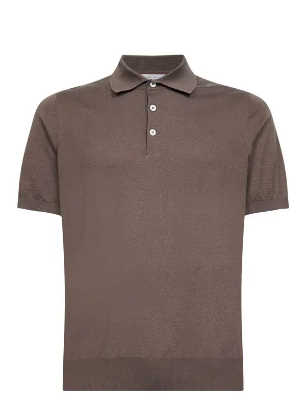 Brunello Cucinelli Hazelnut Lightweight Cotton Knit Polo Shirt - Multicolor