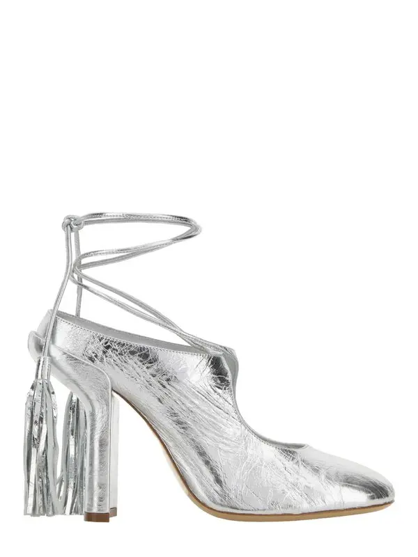 Dries Van Noten Metallic Leather Mules With Tassel Detail - Silver