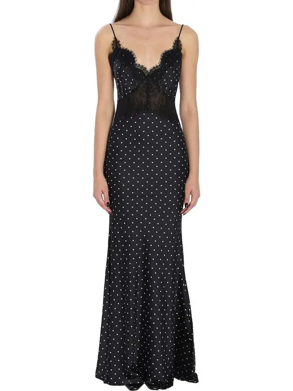 SELF-PORTRAIT Polka Dot Lace Trim Maxi Dress - Multicolor