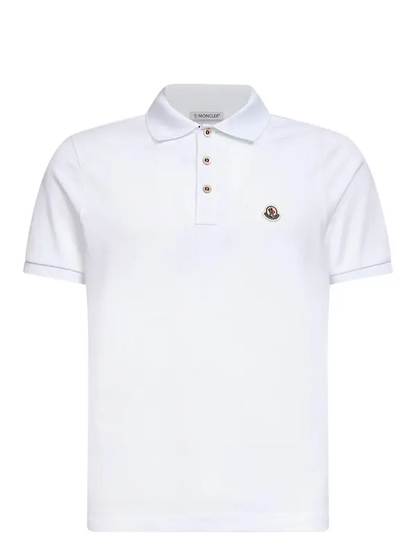 Moncler White Cotton Pique Logo Patch Polo Shirt - Multicolor